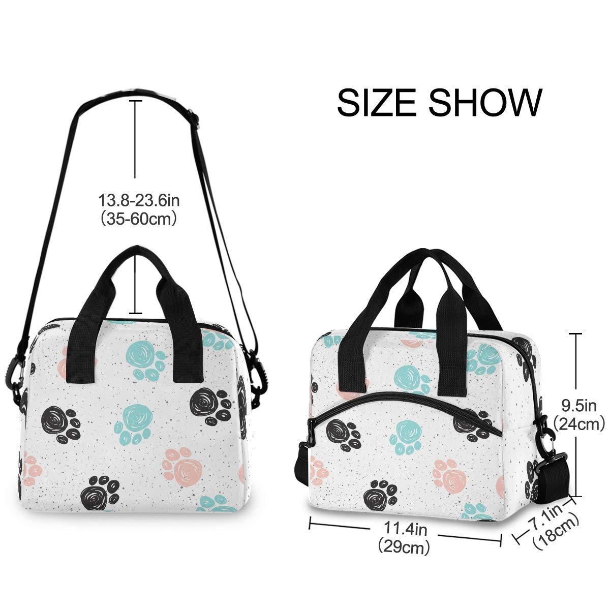 Blueangle Doodle Dog Paw Print Insulated Lunch Bag with Detachable Shoulder Strap & Carry Handle, Eco-friendly Cooler Bag Tote Bag,School Lunch Box for Kids,Men,Women
