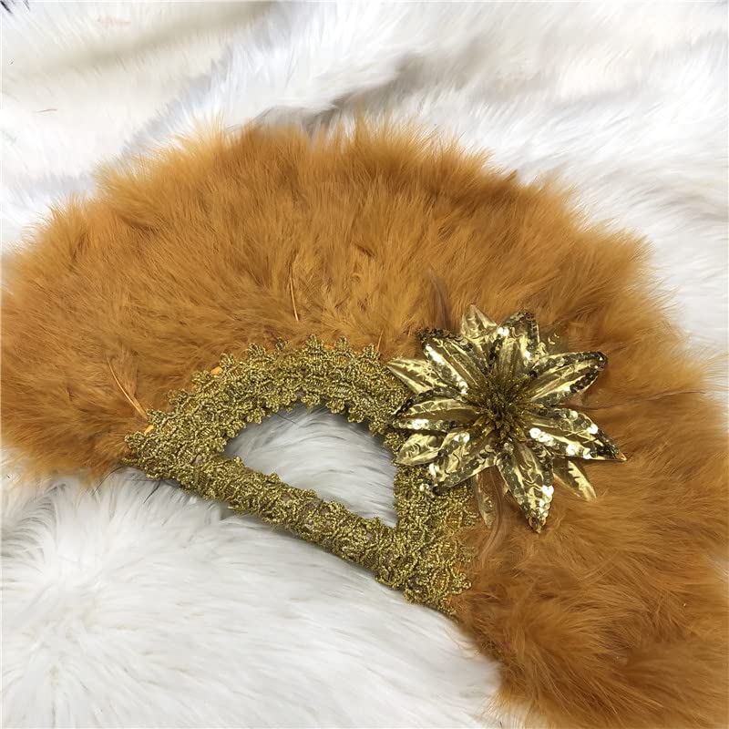 Big Size Design African White Feather Fan Ladies Wedding Feather Fan for Bride Double Side Feather Nigerian Flower Handfan - (Color: 10)