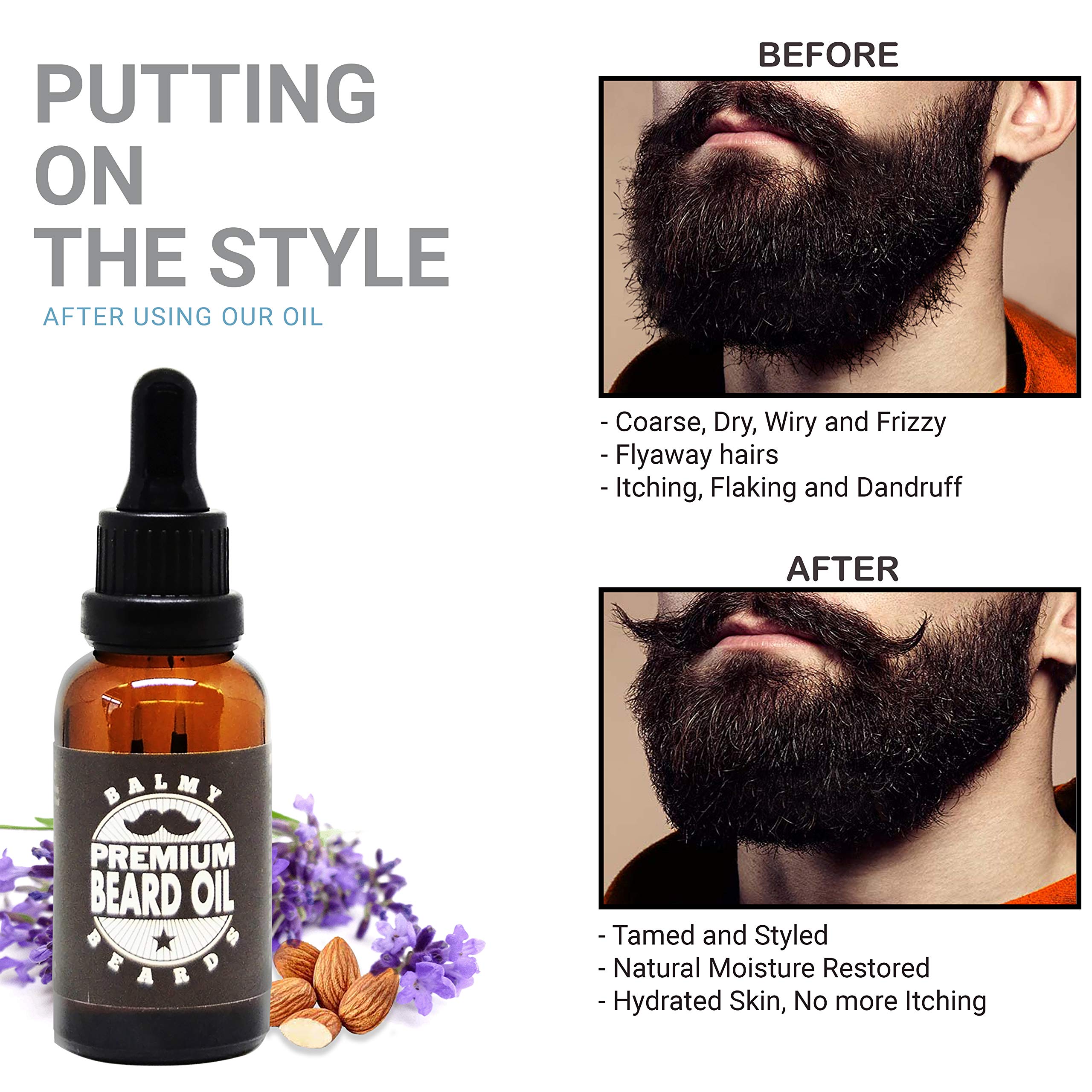 Balmy Beards Premium Beard and Moustache Oil for Men - 100% Organic Oils, Leave-In-Conditioner - Softner for Growth, Hydrates and Mosturizes Skin