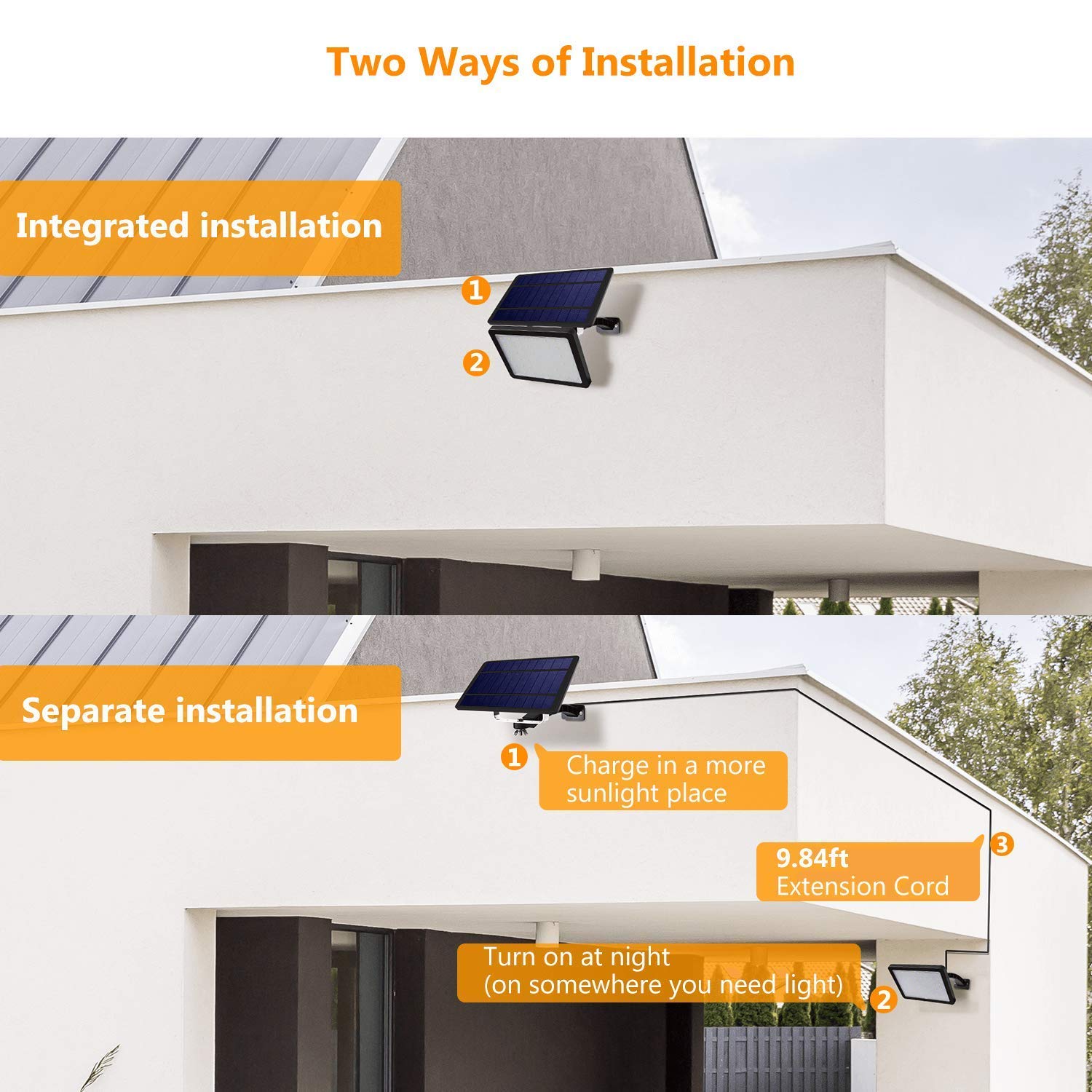 JACKYLED Bright 1000 Lumens 48 LED Solar Dusk to Dawn Light (Black) and 1800 Lumens 18 LED Solar Motion Sensor Lights Outdoor Solar Powered Spotlight for Garden Front Porch Door Barn Patio Garage
