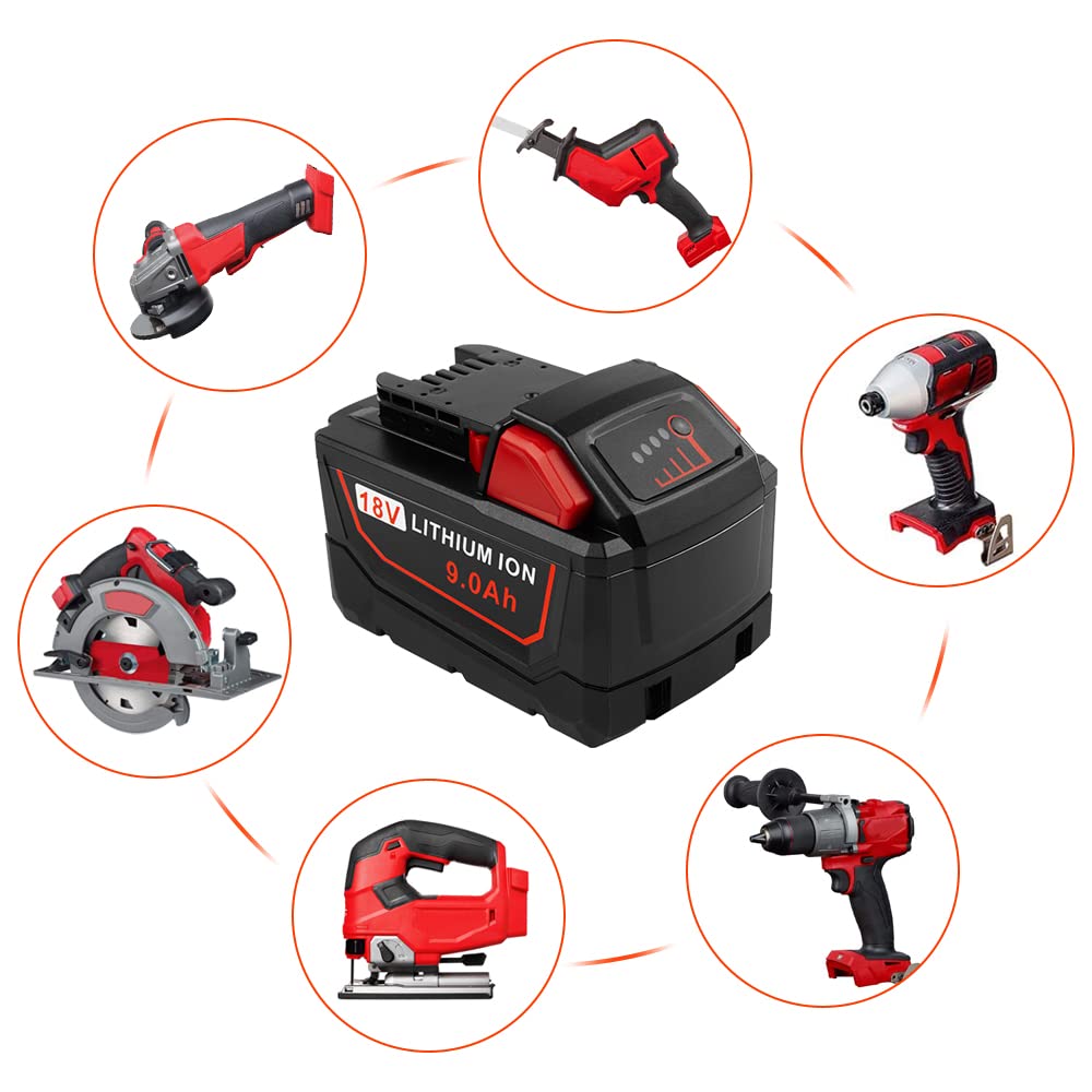 Cukect 9.0Ah 18V Replace for Milwaukee M18 Battery Compatible with 48-11-1850 48-11-1860 48-11-1845 48-11-1828 Cordless Power Tools Lithium Battery