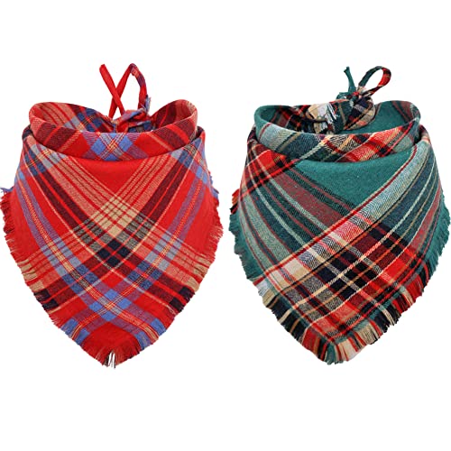 Christmas Dog Bandana Plaid Reversible Triangle Bibs Scarf Accessories for Dogs Cats Pets Animals