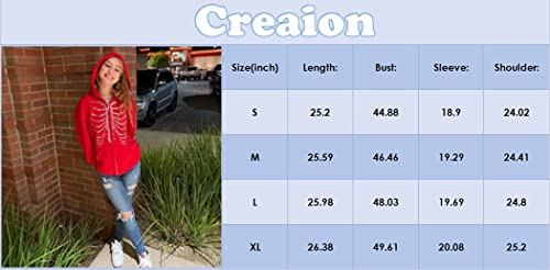 Creaion Rhinestone Graphic Zip Up Hoodies for Women Y2k Oversized Skeleton Print Sweatshirt Jacket E-Girl 90s Pullover Streetwear