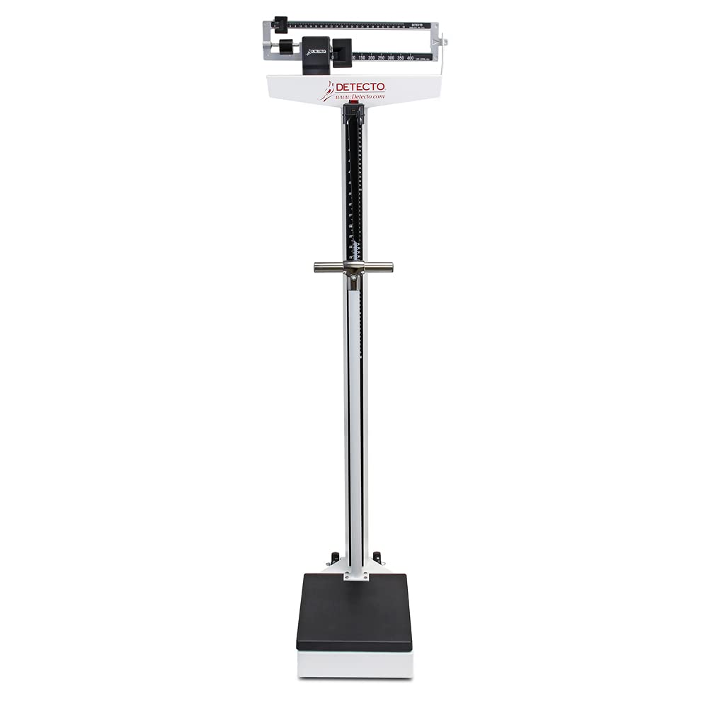 Detecto 448 Balance Beam Doctor/Physician Scale w/ Height Rod, Wheels & Hand Post, 400 lbs, Made in the USA