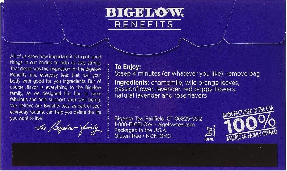 Bigelow Benefits Sleep Chamomile & Lavender Herbal Tea 18 Tea Bags (Pack of 2)