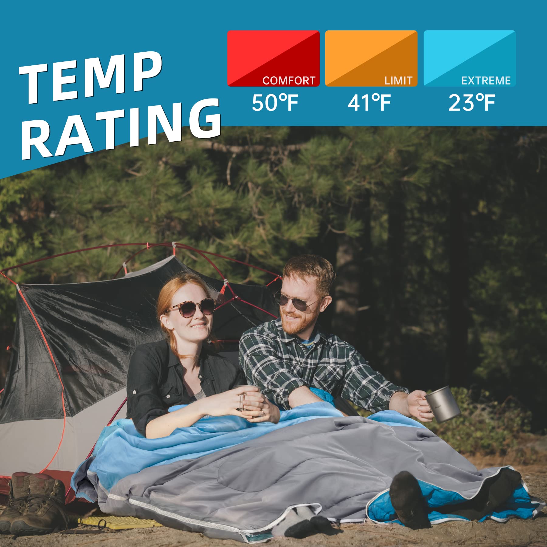 BISINNA Double Sleeping Bag for Adults & Kids 2 Person Sleeping Bag with 2 Pilows for Backpacking Camping Hiking Queen Size XL Waterproof Cold Weather Warm - 4 Seasons…