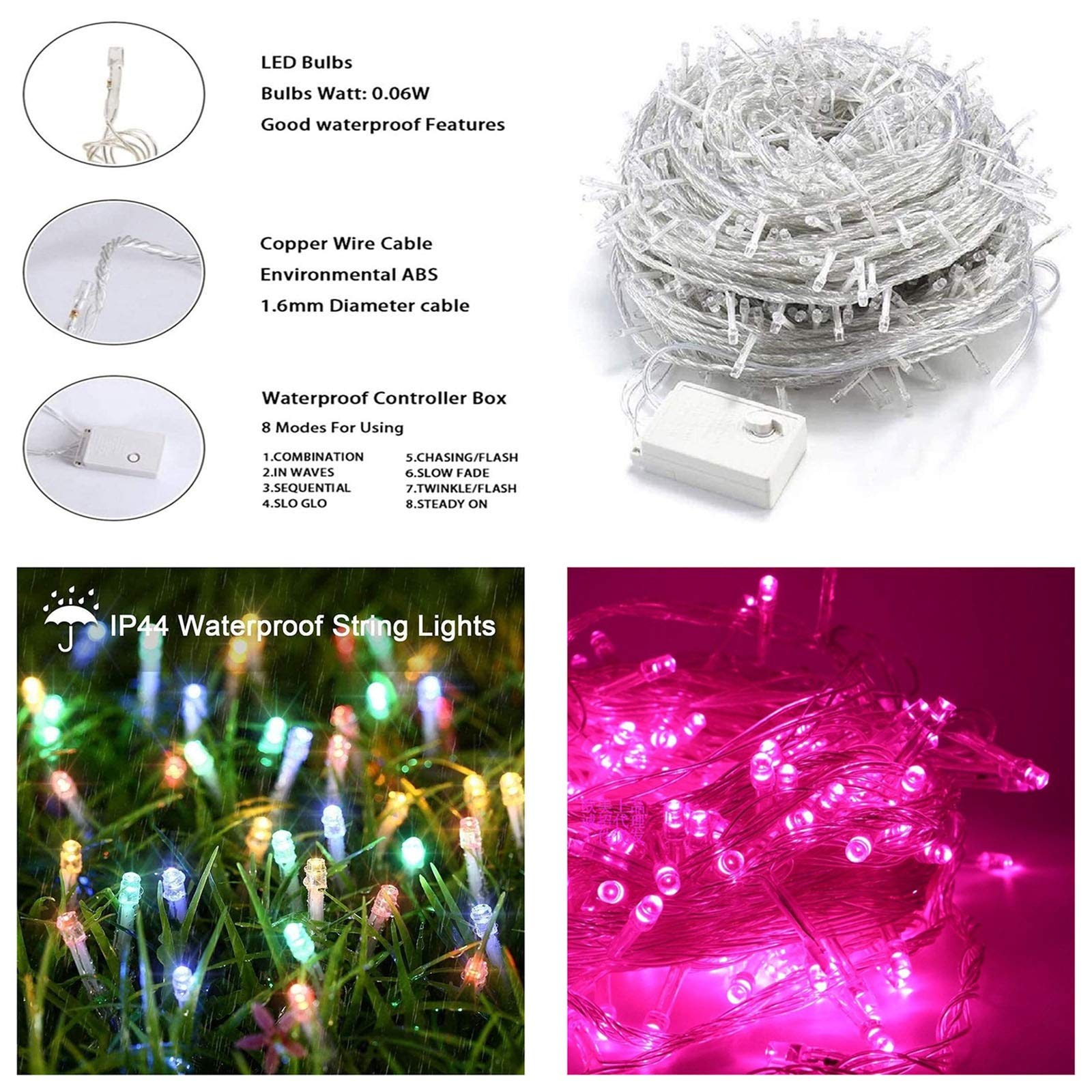 LIUPENGWEI 24V Low Voltage Fairy Lights, 10M 100LED Waterproof String Lights Long LED Outdoor Garden Lights Christmas Lights Lighting 8 Operation Modes For Patio Party Wedding Yard Trees Home garden G