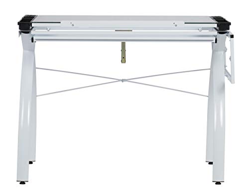 SD Studio Designs 10096 Futura Station with Folding Shelf Top Adjustable Drafting Craft Drawing Hobby Table Writing Studio Desk with Drawer, 35.5'' W x 23.75'' D, White/Clear Glass