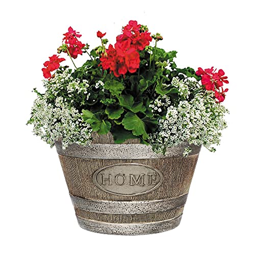 Classic Home and Garden Whiskey Plastic Resin Home Flower Pot Barrel Planter, Oak Brown, 15"