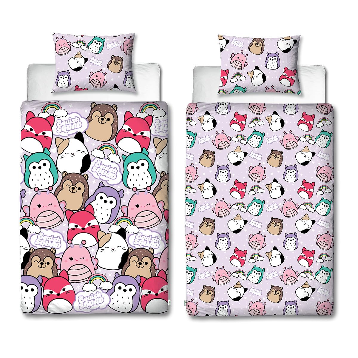 Character World Squishmallows Official Single Duvet Cover Set, Bright Design | Reversible 2 Sided Squish Squad Bedding Cover Official Merchandise Including Matching Pillow Case