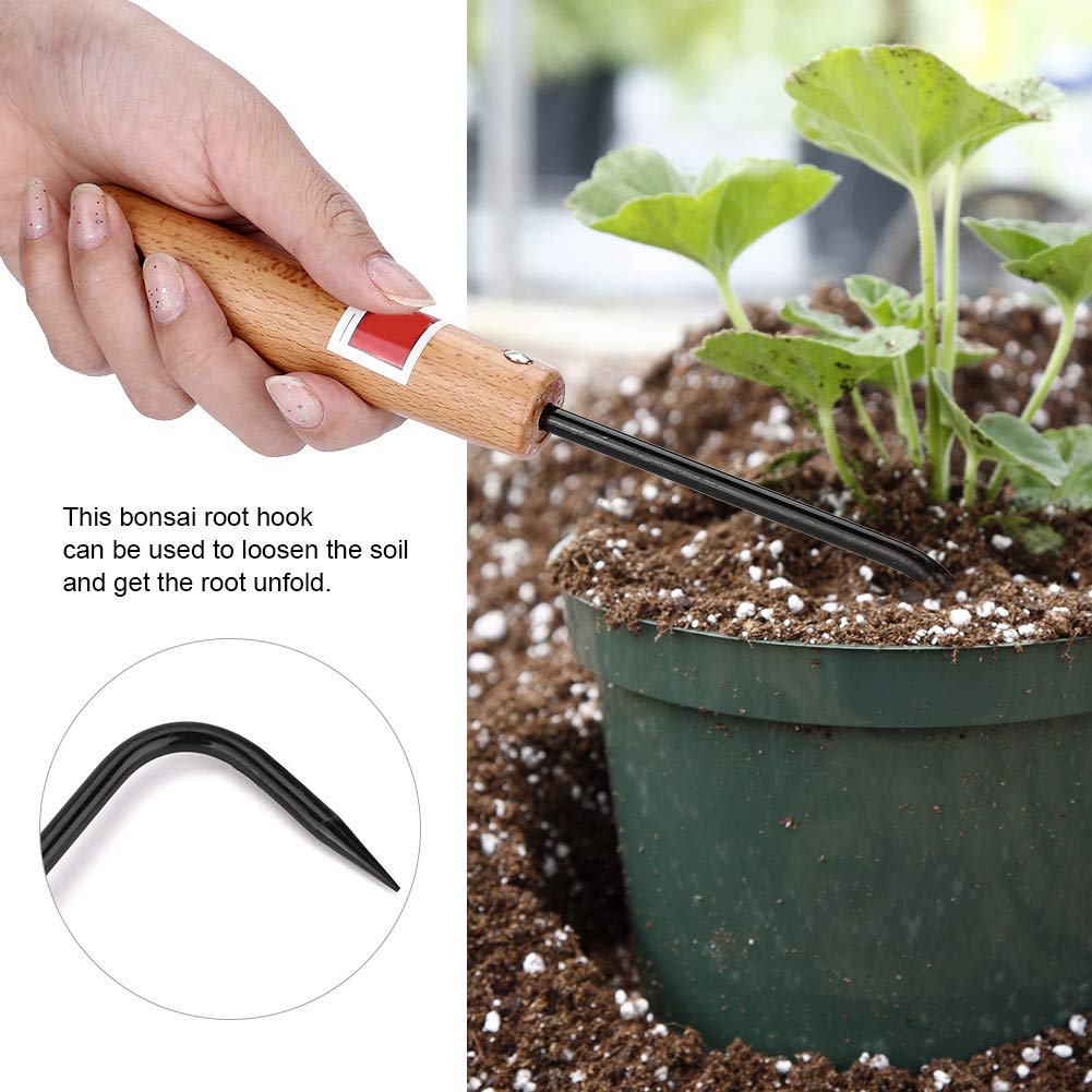 Bonsai Root Hook, Handle Weeder Garden Weeding Digging Cultivator Weed Remover Tool Single-Claw for Home Outdoor Garden