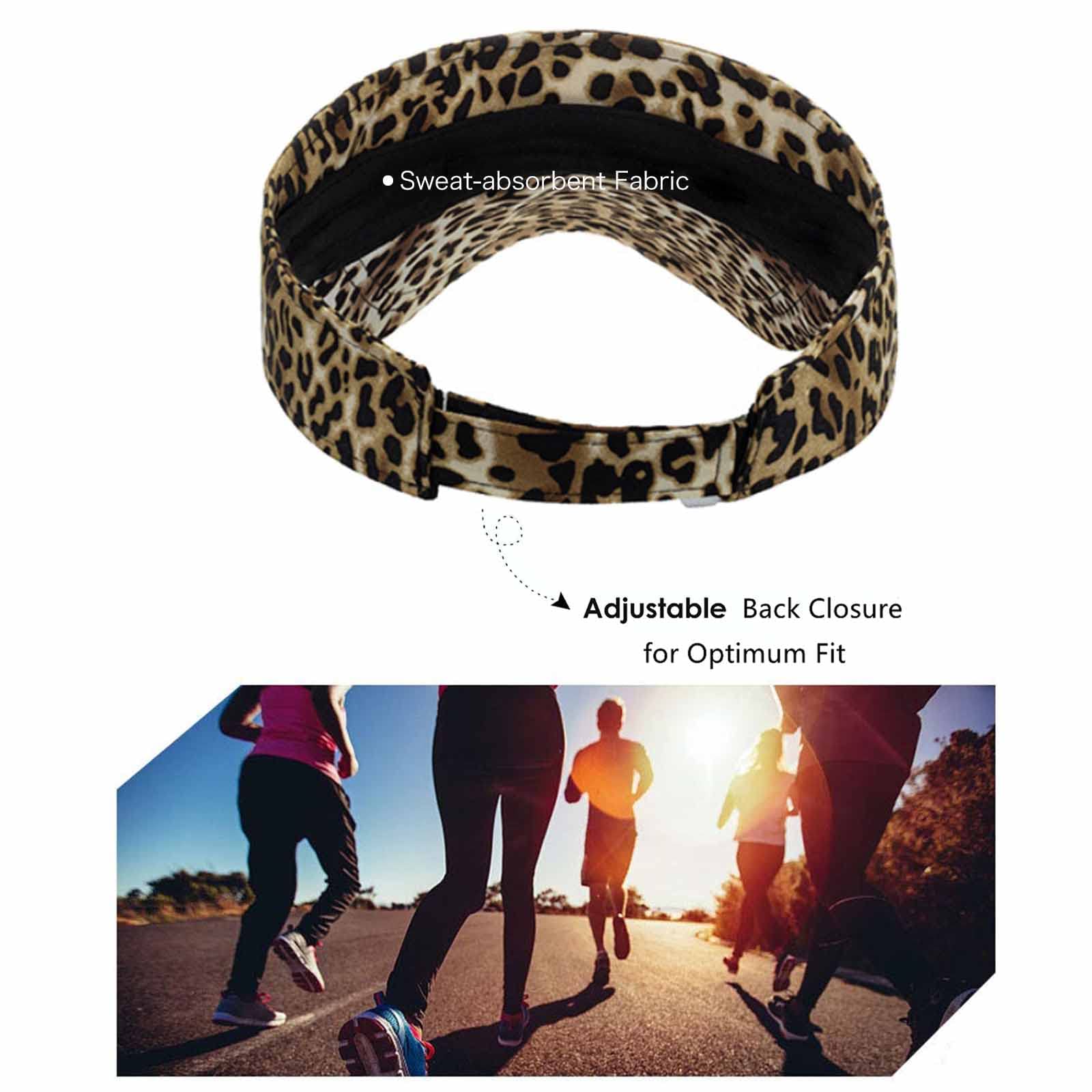 AZJ Sun Visor Hats for Women Men Adjustable UV Protection Outdoor Sports Golf Running Sun Caps 4 Pack(Black,White,Pink,Leopard)