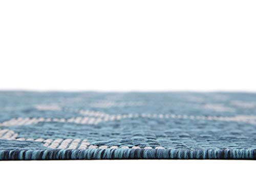Unique Loom Outdoor Trellis Collection Area Rug (7' 1" x 10' Rectangle, Teal/ Gray)
