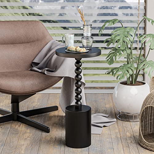 COZAYH Wood Pedestal End Table, Modern Drink Table with Base, Round Martini Table for Small Space Living Room, Bedroom, Black (PH03065-2)