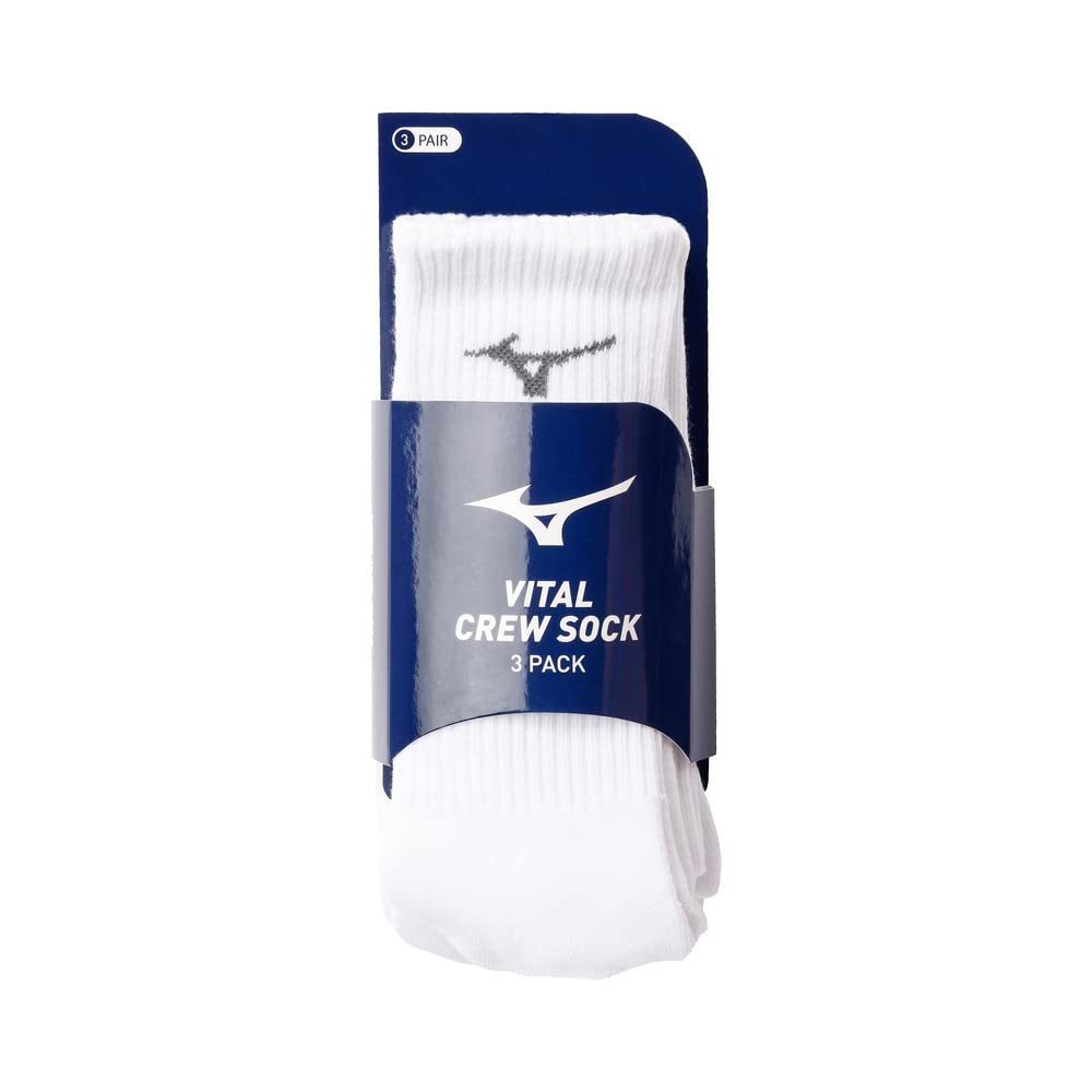 Mizuno Men's Vital Crew Sock 3-Pack, White, Small