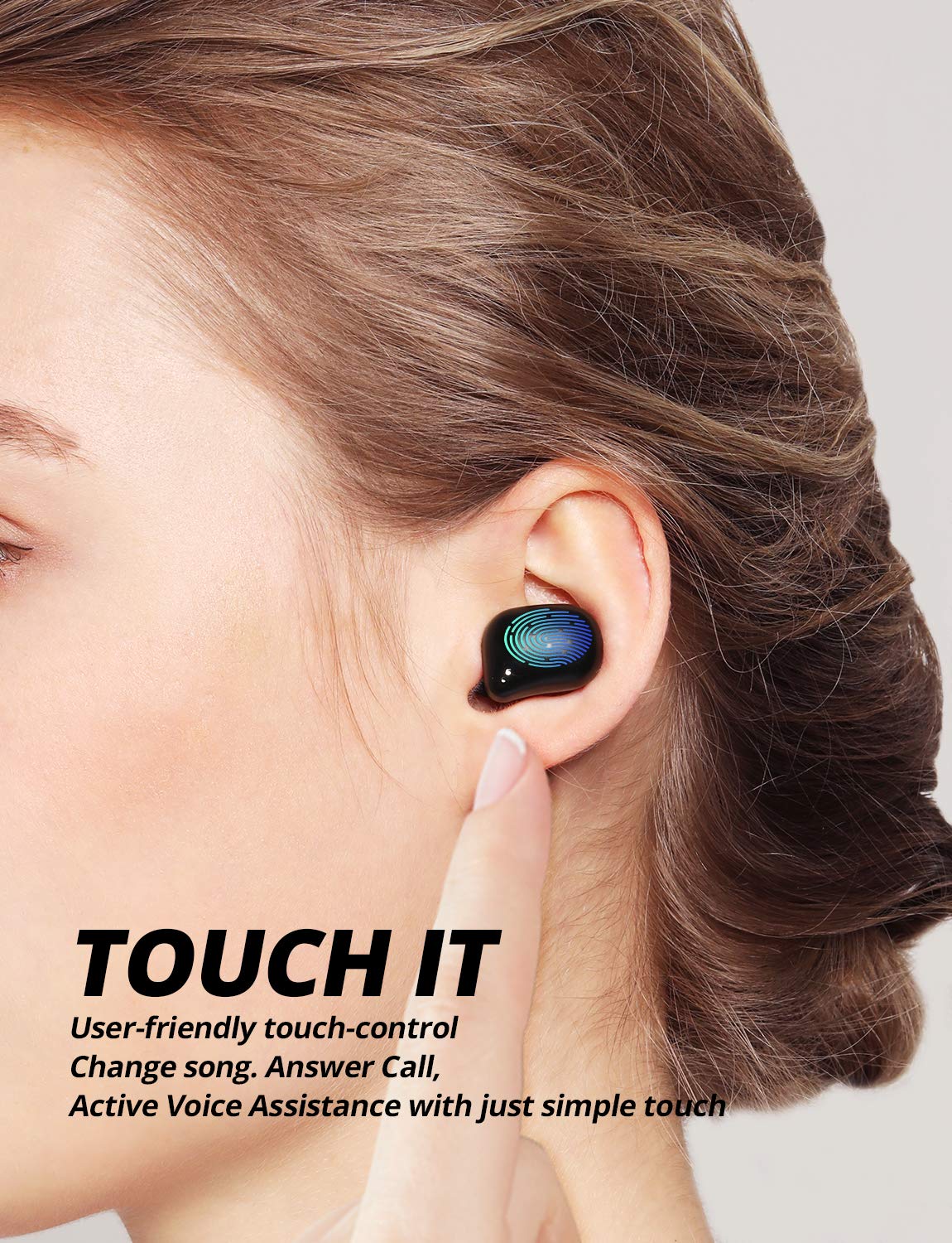 Bluedio Mini Wireless Earbuds in Ear Light-Weight Headsets Built-in Microphone Wireless Earbuds, T Elf 2 True Wireless Touch Earbuds in Ear Earphones with Charging Case for Cell Phone/Sports
