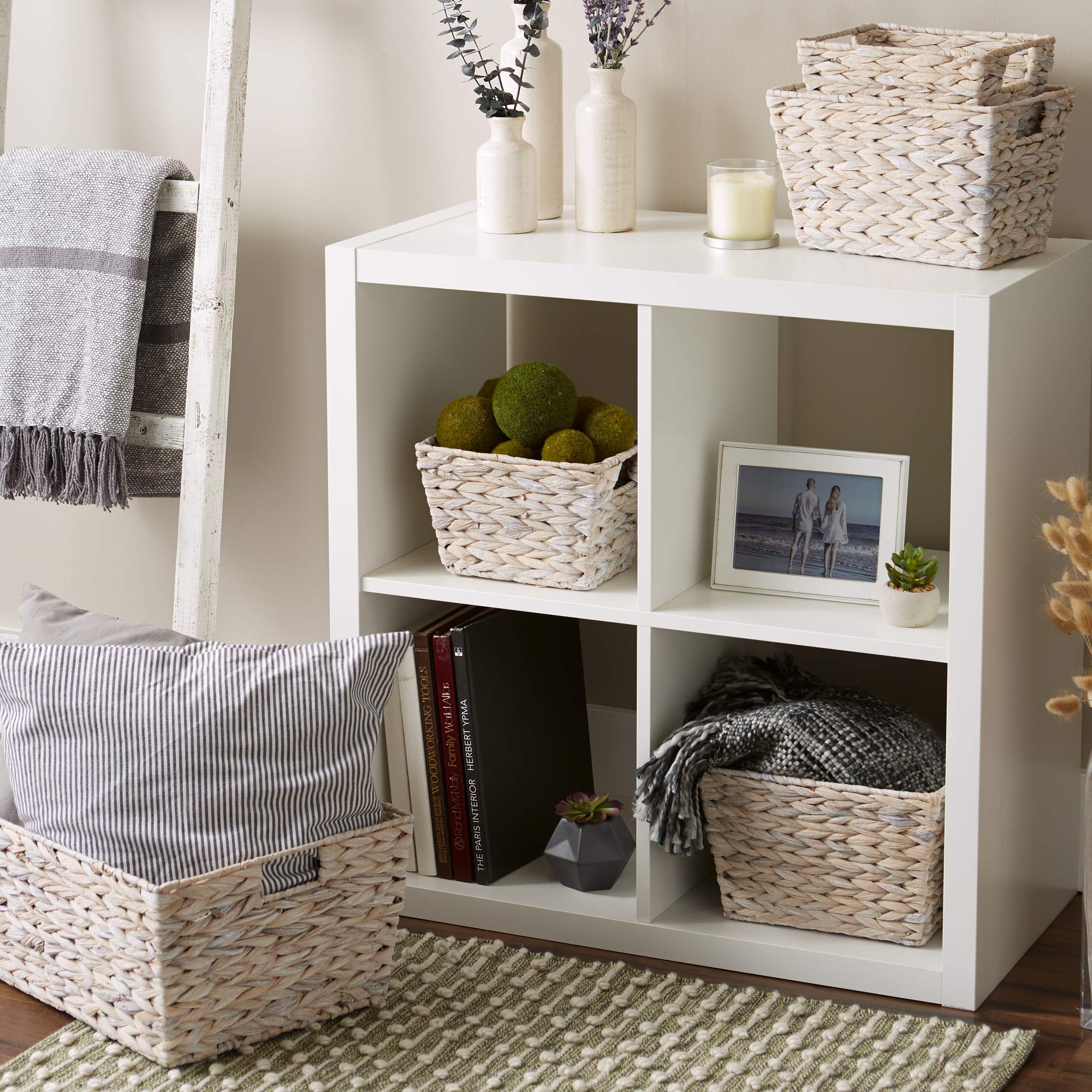 DII Hyacinth Collection Storage Baskets, White Wash, Large Set, Assorted Sizes, 5 Piece