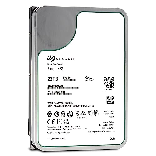 Seagate Exos X22 22TB SATA 6Gb/s 7200RPM 3.5" Enterprise Hard Drive - ST22000NM001E (Renewed)