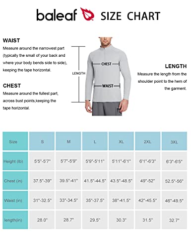 BALEAF Men's 1/4 Zip Pullover Sun Protection Shirts UV SPF T-Shirts UPF 50+ Long Sleeve Rash Guard Hiking Golf Grey XL