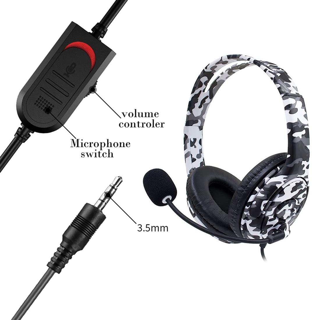 Deucalion Over Ear Headphones Wired Gaming Headset Earbud 3.5mm Jack for PS4 PS5 Phone PC Laptop Xbox One s Switch Kids Gift Present Online Course Class with Mic (White)