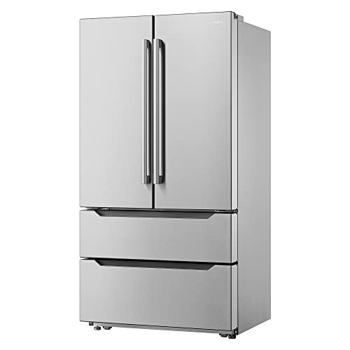 Cosmo FDR225RHSS-G 36 in Double French Door Refrigerator | Energy Efficient Fridge with 2 Drawer Bottom Freezer & Built-In Automatic Ice Maker/Chest, 22.5 cu. ft. Storage Capacity - Stainless Steel