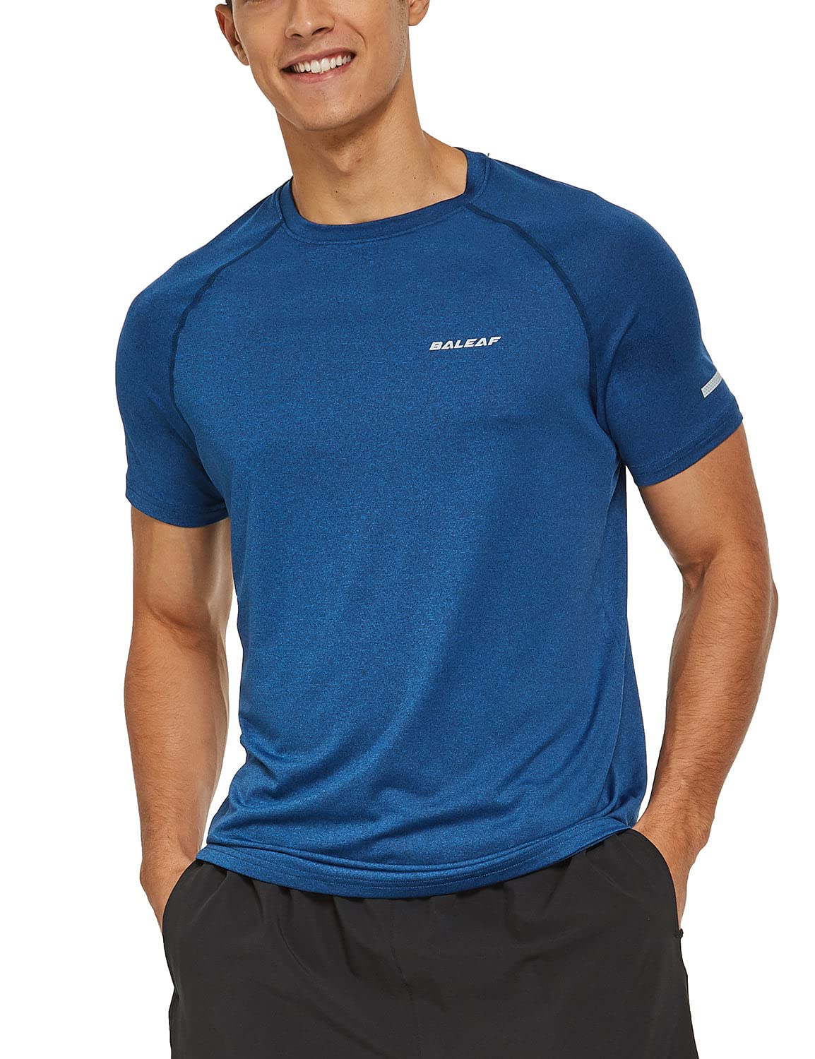 BALEAF Men's Quick Dry Short Sleeve T-Shirt Running Workout Shirts Heather Blue Size L