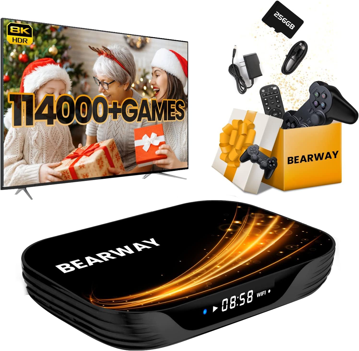 Bearway Retroplay Super Console X3,Retro Game Console Plug & Play Video Games for TV, Android 9.0 & Emuelec 4.5, Retro Gaming Console Support 4k Ultra Hd Display, Get Free 2 Gamepads
