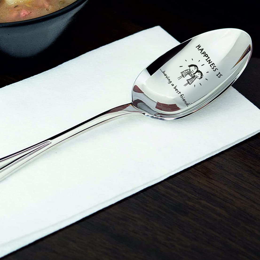 BIGEVENTS Happiness is having a Best friend Spoon Engraved teaspoons coffee spoon coffee spoons my peanut butter spoon Silver 7 A1 A1