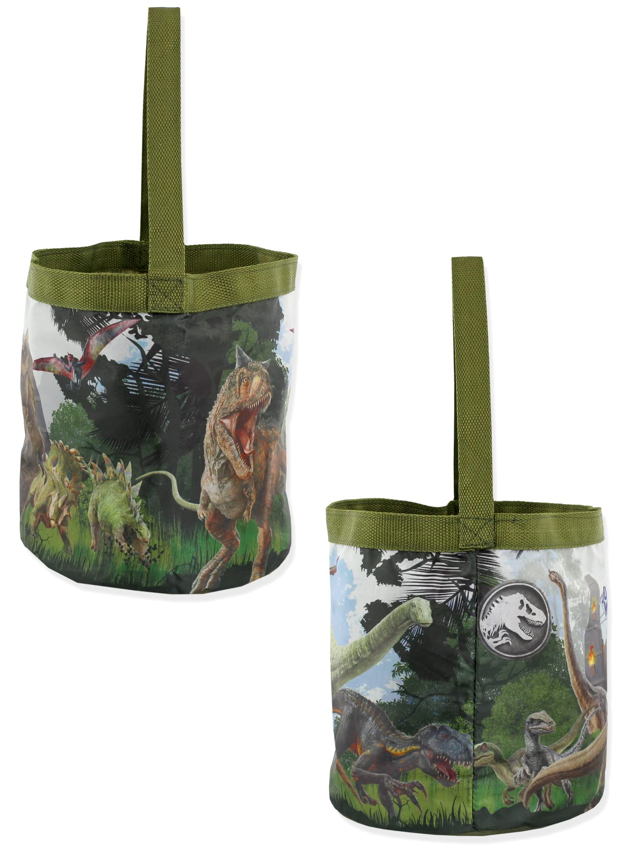 Jurassic World Dinosaurs Collapsible Nylon Basket Bucket Tote Bag (One Size, Green)