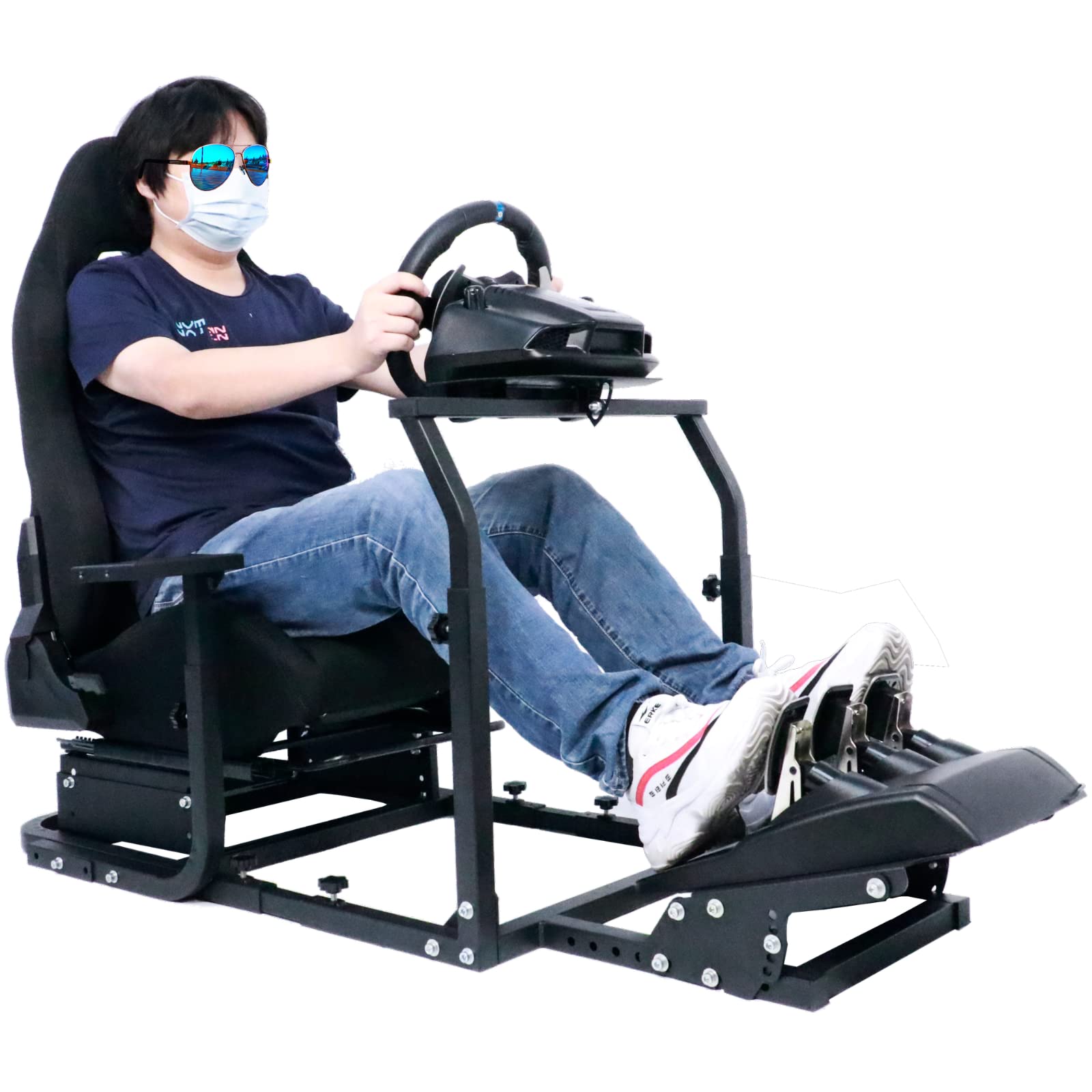 Minneer Simulator Driving Cockpit Frame with Seat Compatible with Logitech G25G27G29G920 Adjustable Racing Wheel Stand Fit for PC/Xbox/PS4 Gaming Steering Stand,Wheel and Pedals Not Include