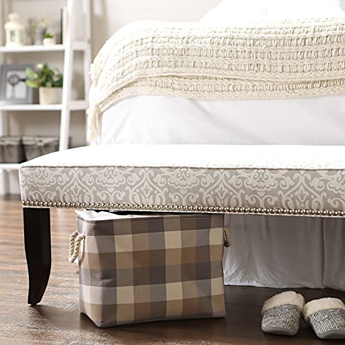 DII Buffalo Check Storage Collection Collapsible Bin with Handles, Medium Rectangle, 16x10x12, Tri Color Stone