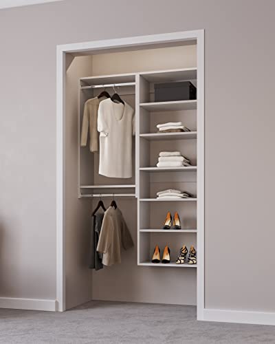 Closet Kit with Hanging Rods & Shelves - Corner Closet System - Closet Shelves - Closet Organizers and Storage Shelves (White, 63 inches Wide) Closet Shelving