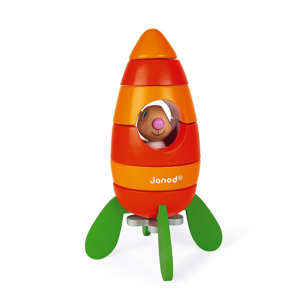 Janod Wooden Rabbit Lapin Magnetic Carrot Rocket Puzzle Set - Ages 2+ - J08250