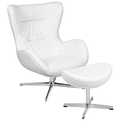 Flash Furniture White LeatherSoft Swivel Wing Chair and Ottoman Set