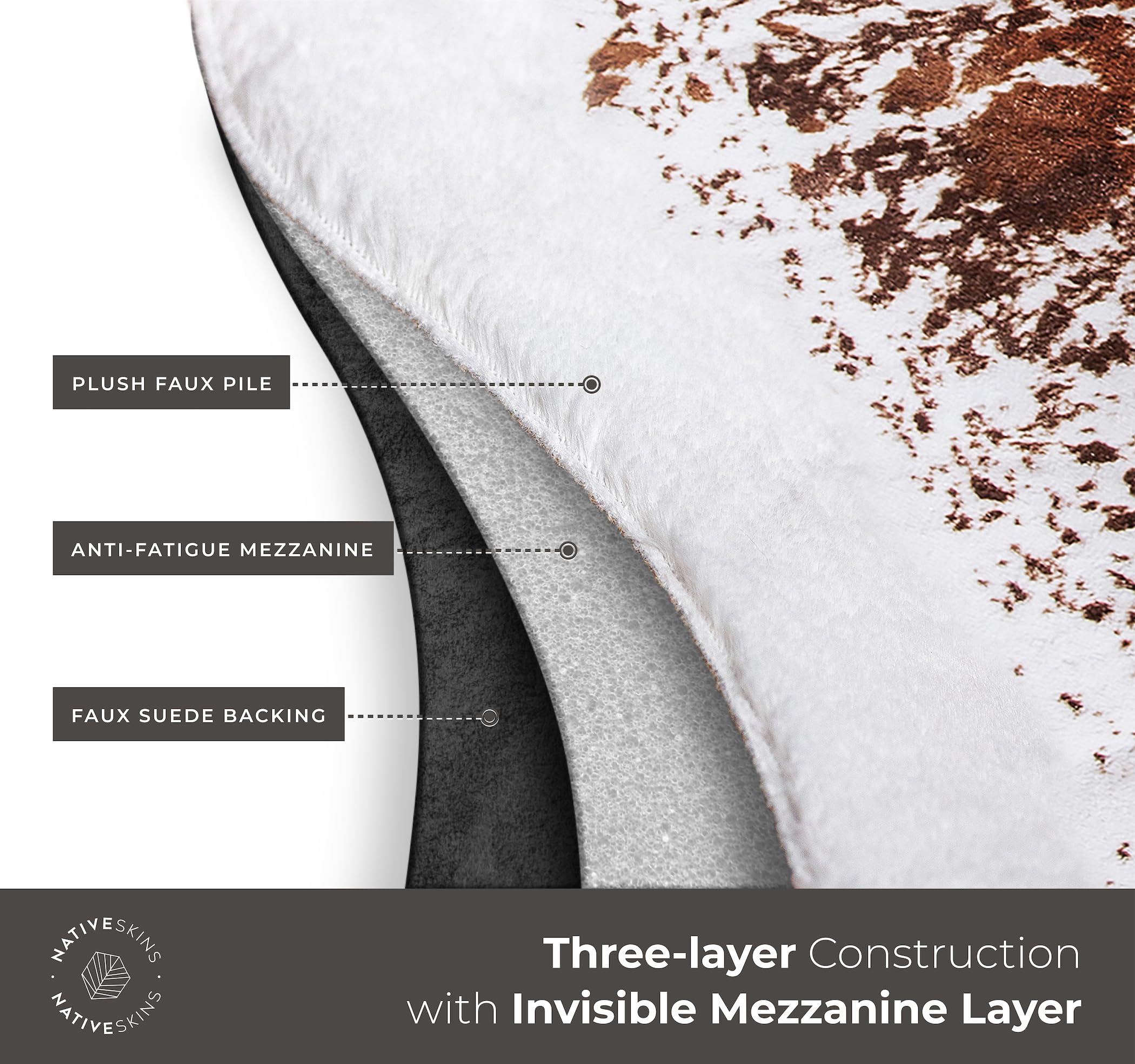 NativeSkins Faux Cowhide Rug – Earthy Browns (Oversized) | 6.2ft x 8.2ft | Triple-Layer Support | Ultra-Soft Pile | Hand-Cut, Faux Suede No-Slip Backing | Western Rug | Cow Hide Animal Print Rug
