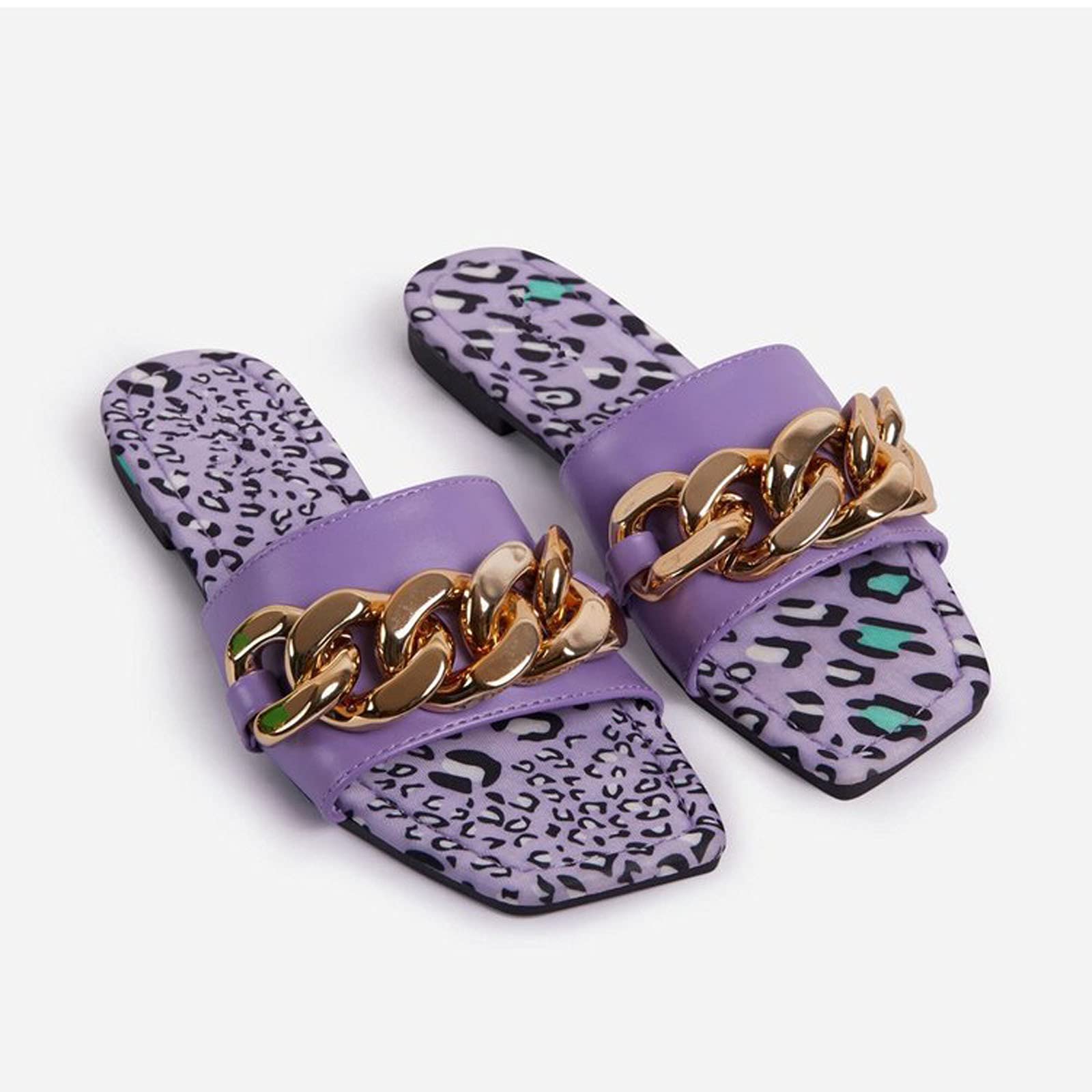 Bravetoshop Womens Flat Slide Sandals Square Open Toe Slippers Cute Slip On Summer Shoes (Purple,7.5 US)