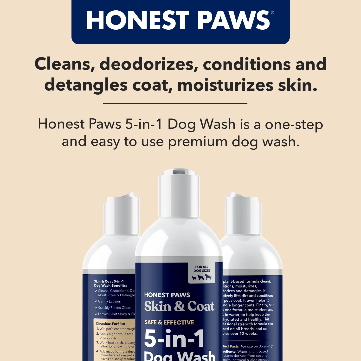 Honest Paws Dog Wash and Dog Probiotic with Prebiotic for Healthy Gut - 5-in-1 Dog Wash - Digestive and Immune Support Powder - Chicken Flavor