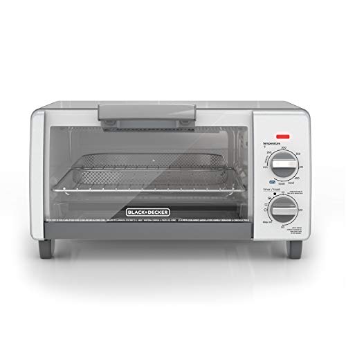 BLACK+DECKER 1150 Watts Crisp N Bake Countertop Small Air Fryer 4 Slice Toaster Pizza Oven Broiler with Timer and 5 Heat Functions, Gray