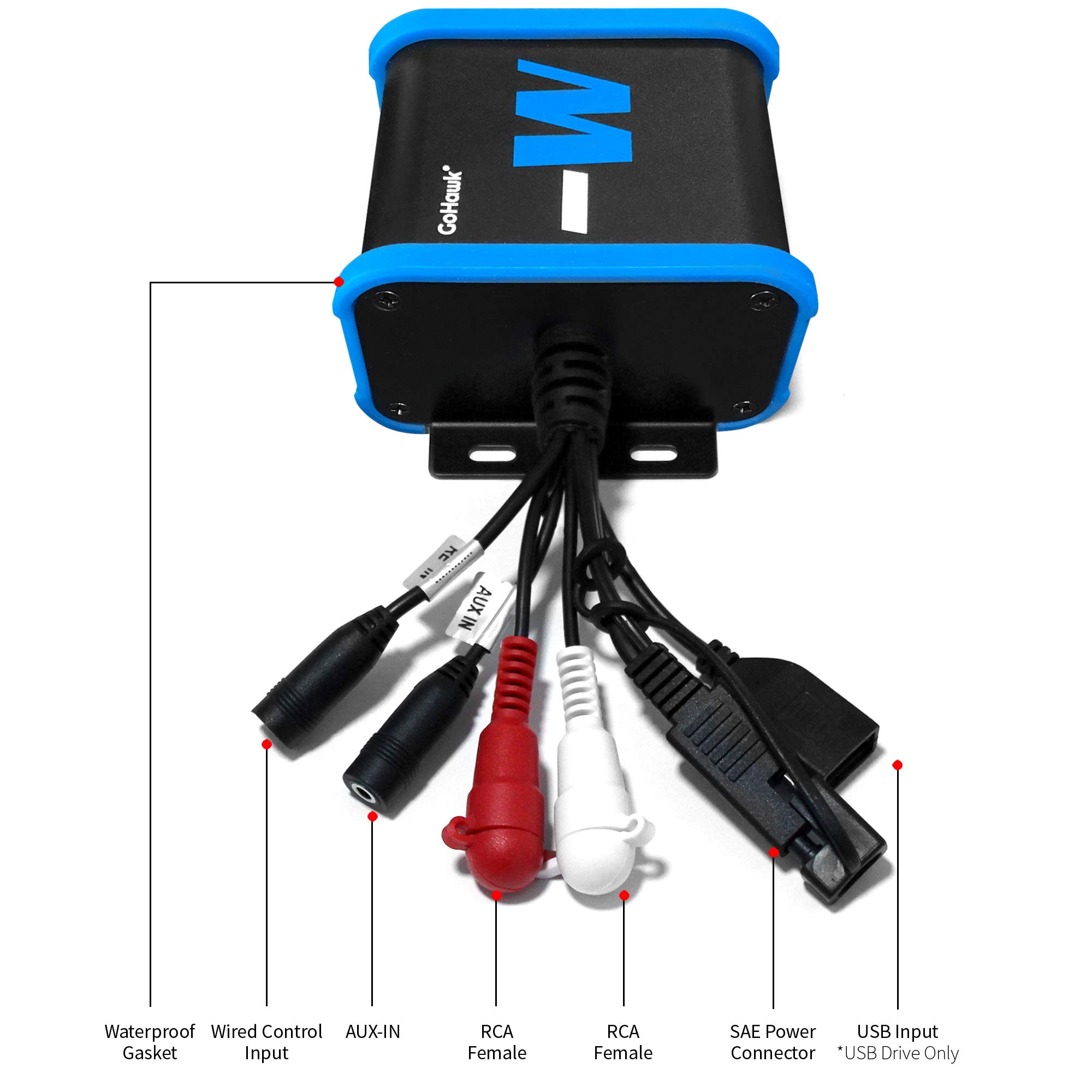 GoHawk TN4-W Waterproof Amplifier 4" Full Range Bluetooth Motorcycle Stereo Speakers 1 to 1.25 in. Handlebar Mount Audio Amp System Harley Touring Cruiser ATV 4-Wheeler, USB, AUX, FM Radio
