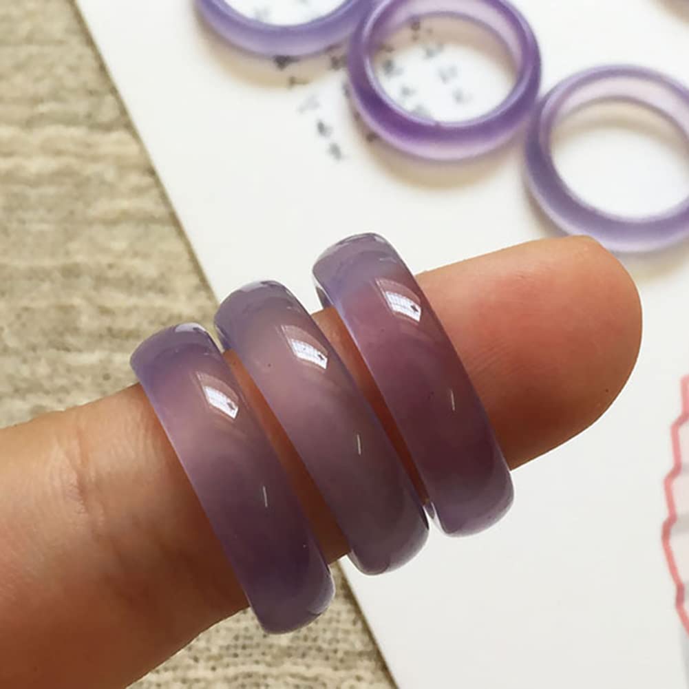BXSMNH 2pcs Purple Jade Ring for Men Women, Lavender Agate Chalcedony Band Ring Eternity Stackable Birthstone Jewelry (Size : 7)