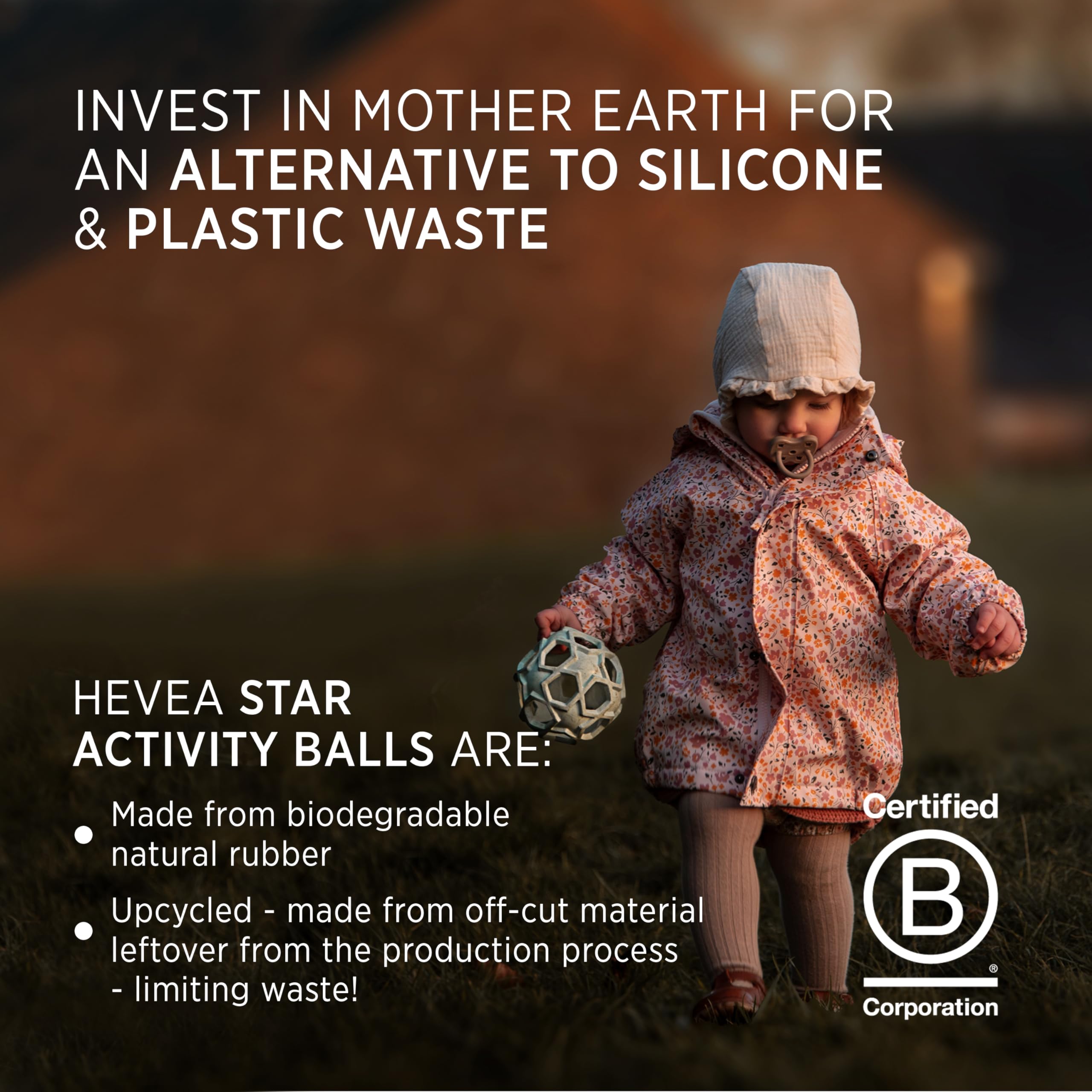 HEVEA Star Activity Ball Toy Made from 100% Upcycled Natural Rubber - Soft and Easy to Hold Baby Ball for Ages +4 Months - Plant Based, Plastic-Free, BPA-Free (Natural)