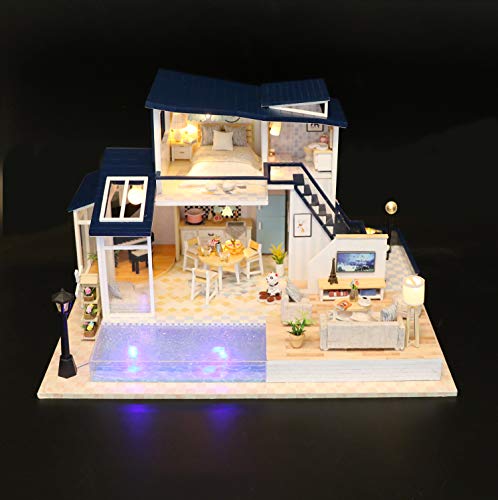 Flever Wooden DIY House Kit, Miniature with Furniture, Creative Craft Gift for Lovers and Friends (Mermaid Tribe)