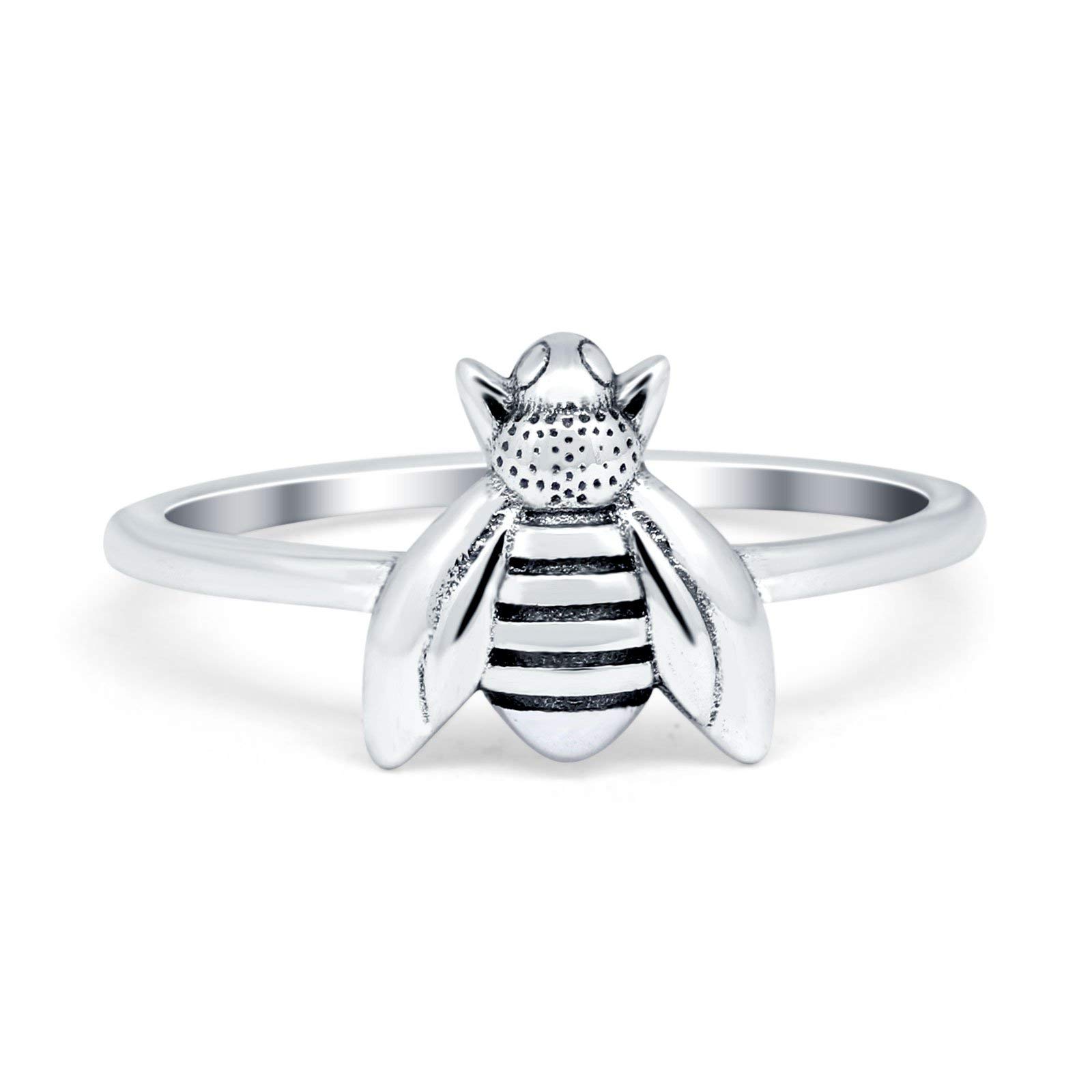 Blue Apple Co. Sterling Silver Size-8 Bumble Bee Ring Oxidized Band 925 Sterling Silver