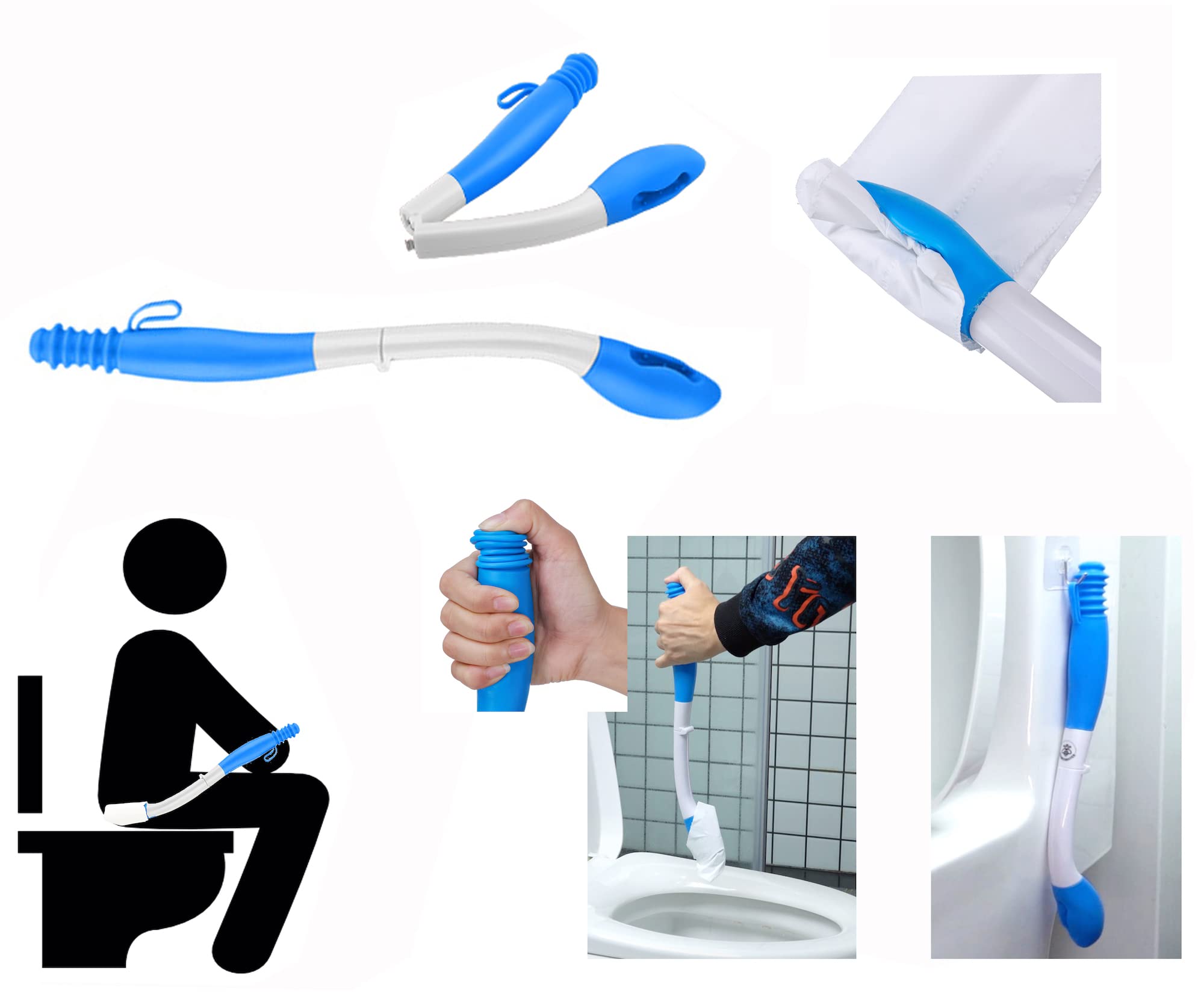 BEEMEEMASTER Foldable Long Reach Comfort Wiper for Toilet Paper, Toilet Tissue Aid Butt Wiper Holder for Disabled/Bariatric Surgery,Wiper with Hook