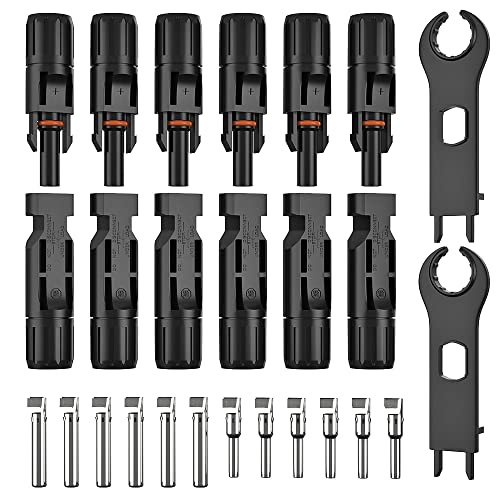 Bateria Power 12PCS Solar Cable Connectors, Male&Female IP67 Waterproof Solar Panel Connectors with Spanners