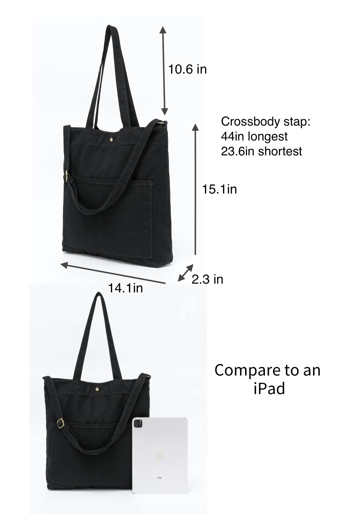 Jeelow Canvas Tote Handbag Crossbody Shoulder Bag With Front Pocket For Men & Women (Cream 2 Way)