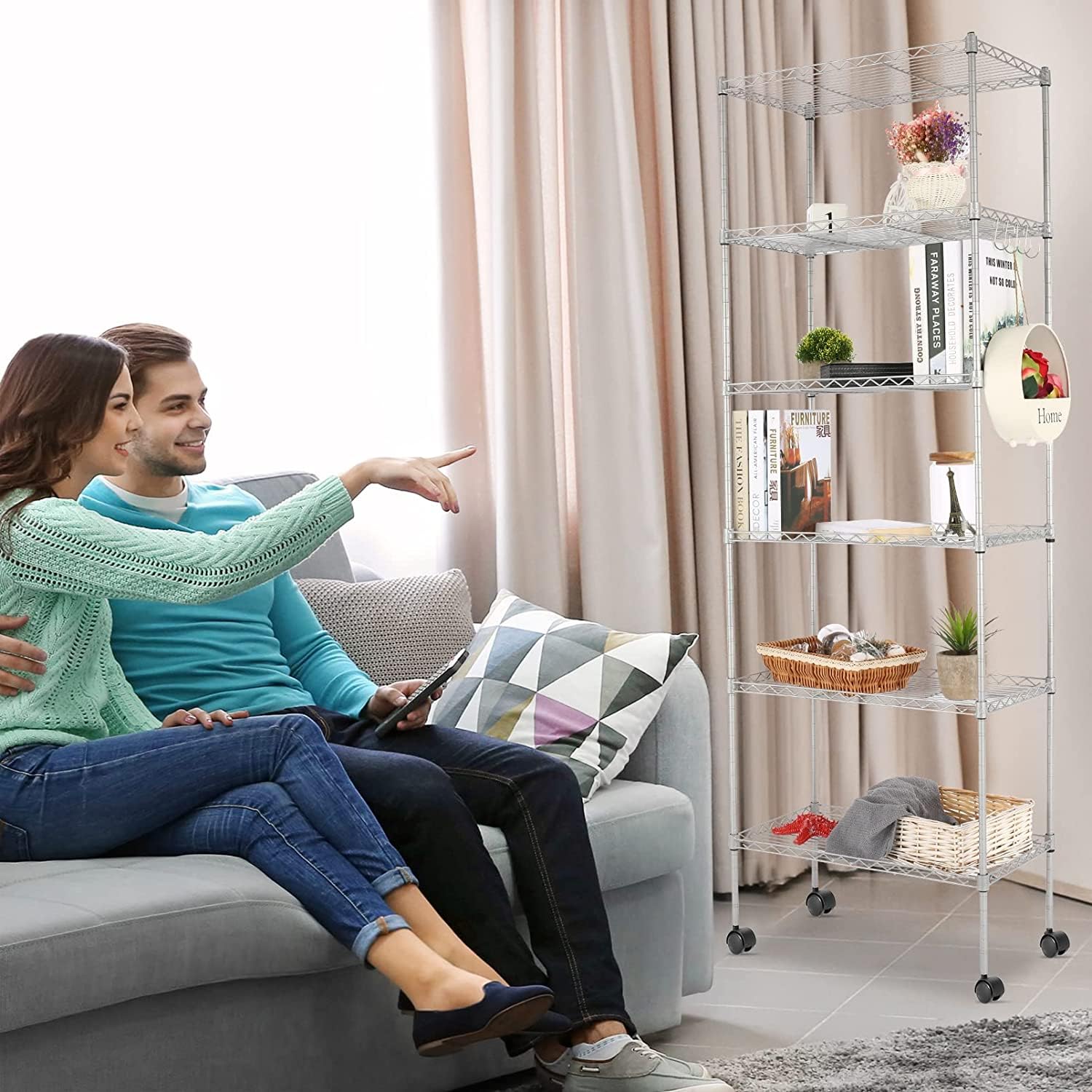 Devo Shelves for Storage, Metal Storage Shelves, Pantry Shelves, Bathroom Shelves, Height Adjustable Shelf Organizer for Kitchen Storage, Home Organization (21" L * 11" W * 63" H)
