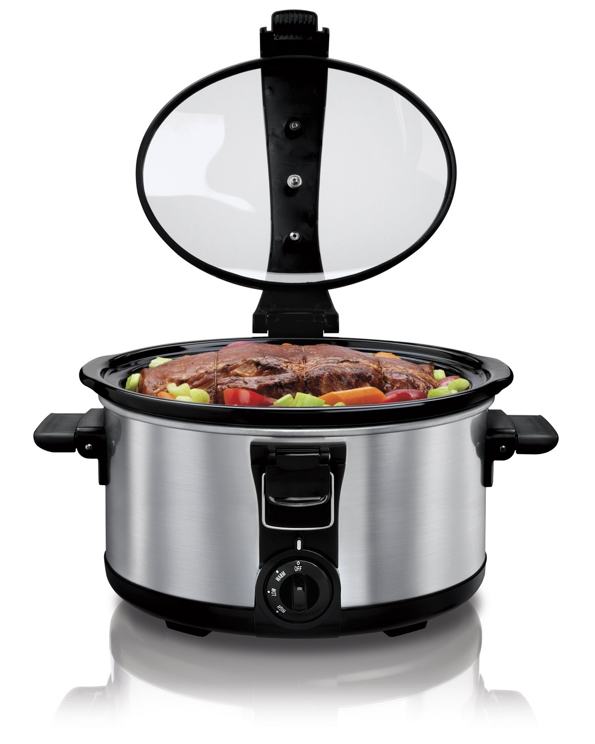 Hamilton Beach Stay or Go Portable 7-Quart Slow Cooker with Lid Lock for Easy Transport, Dishwasher-Safe Crock, Silver (33472)