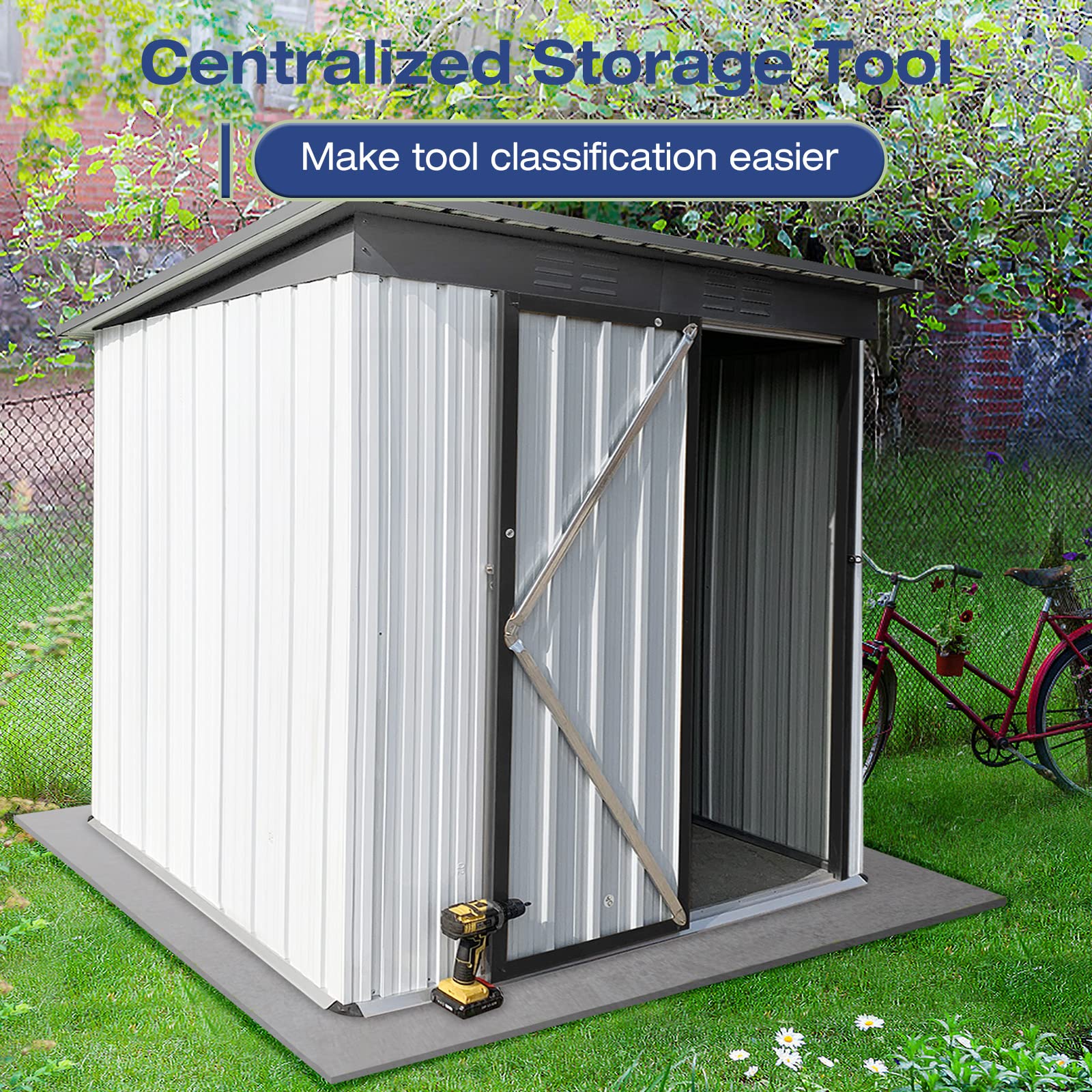 Lyromix 5' × 3' Metal Outdoor Storage Shed with Door & Lock, Waterproof Garden Storage Tool Shed for Backyard Patio,White-Dark Grey