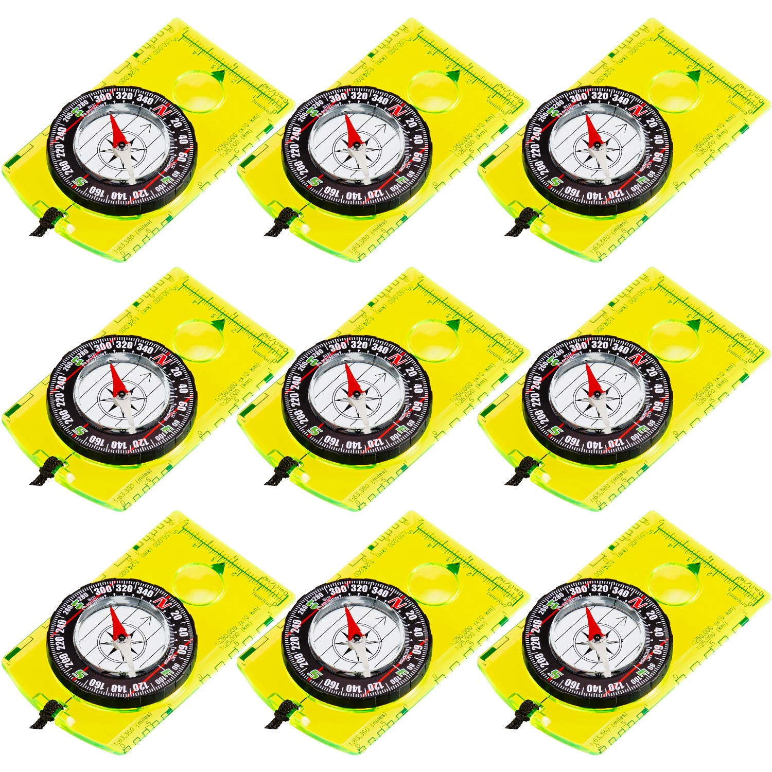 BBTO 9 Pieces Orienteering Compass Hiking Backpacking Camping Compass Map Reading Outdoor Waterproof Compass for Scout Kids Women